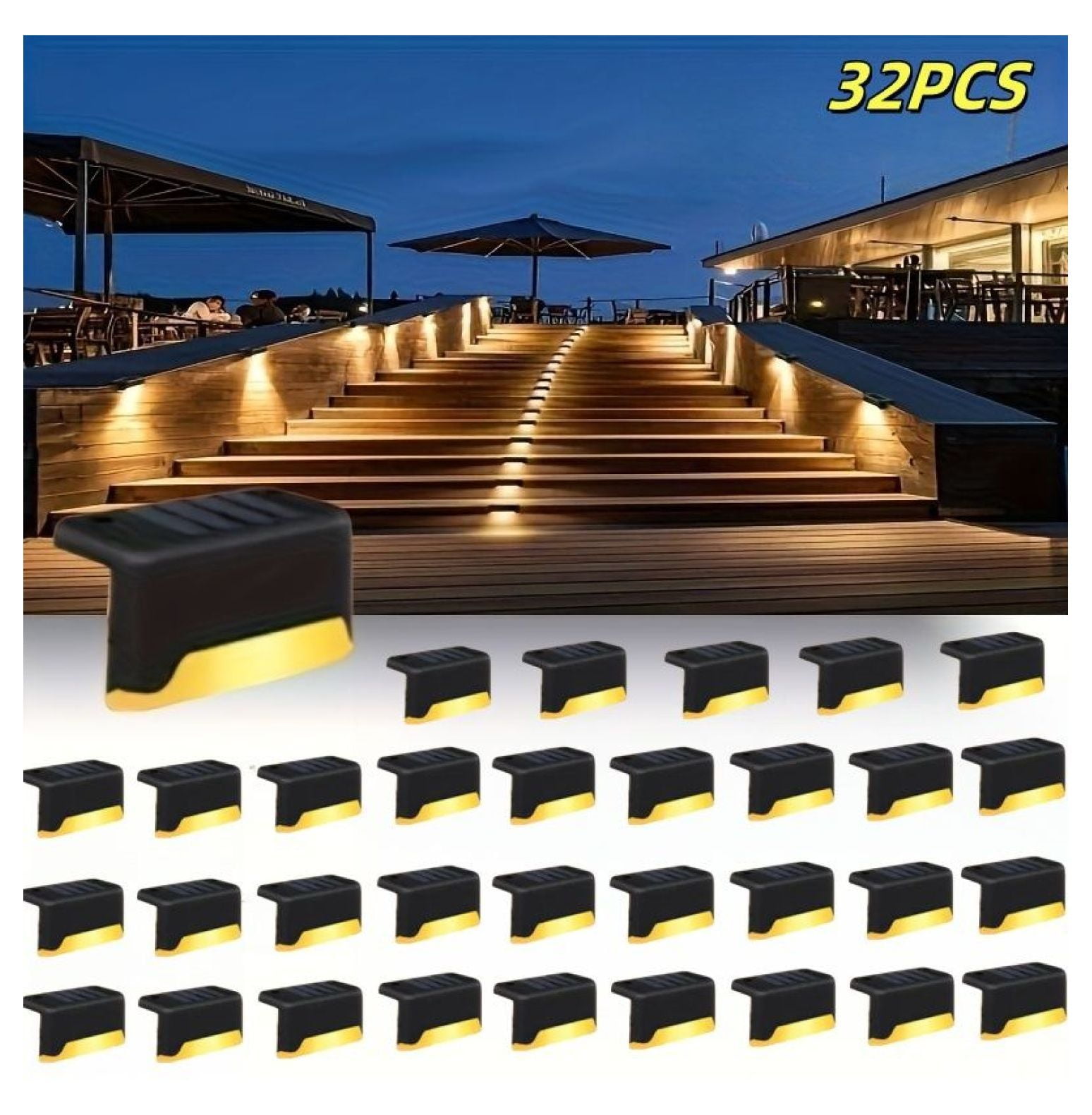 32/16 PCS Solar Deck Lights Outdoor, Solar Step Lights Waterproof Led ...