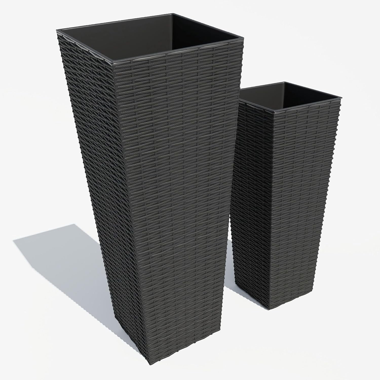 32.16"Tall Plastic Planters with Rattan Texture,2 Pack Detachable ...