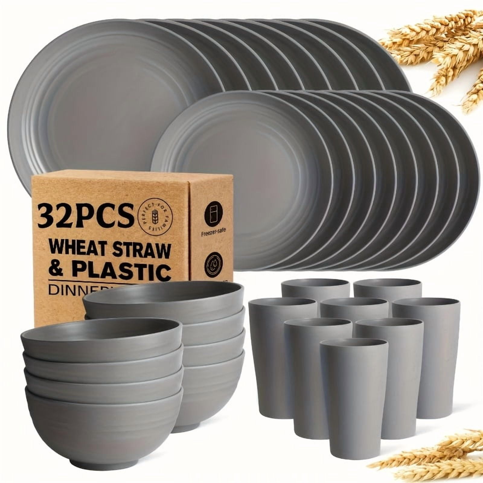 32/16Pcs Wheat Straw Dinnerware Sets, Service for 8, Includes Plates ...