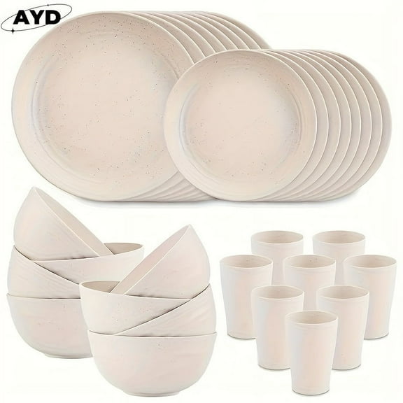 32/16pcs Wheat Straw Large Size Dinnerware Set, Service For 8/4 ...