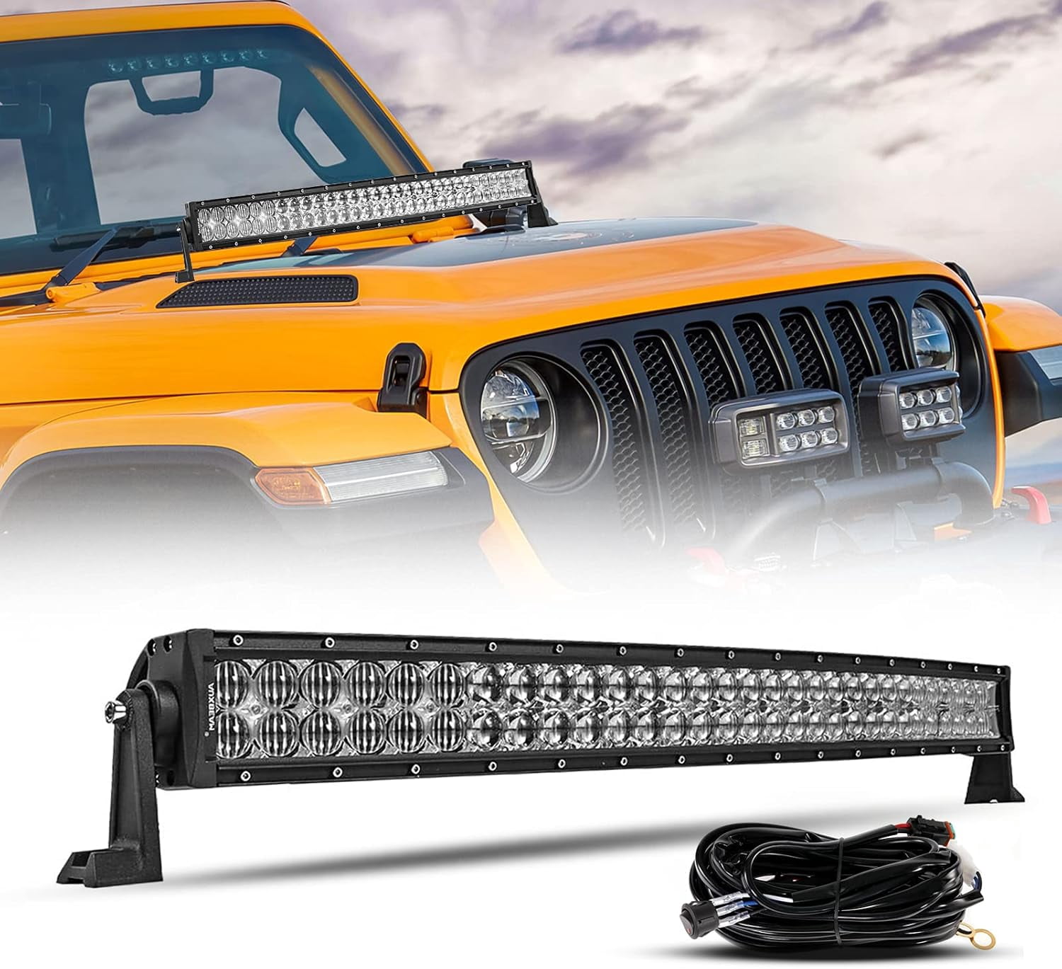 32" 180W Curved Light Bar Lens 18000LM Spot Flood Combo Beam Driving ...