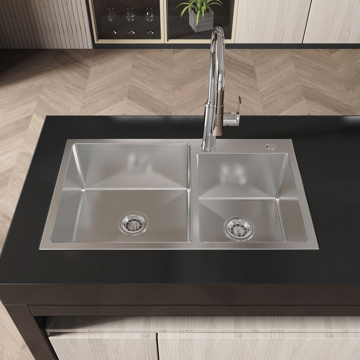 32 19 x 10 inch embedded double bowl kitchen sink, equipped with S304 ...