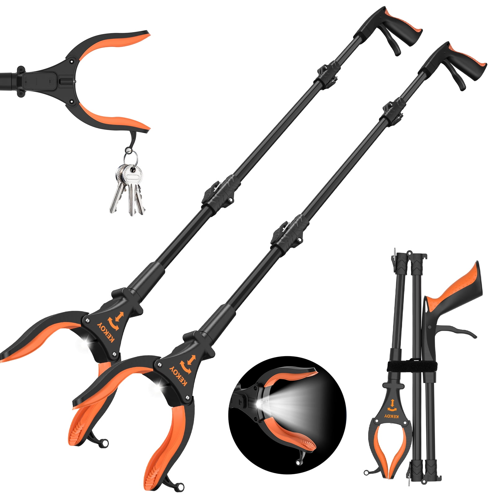 32" 2 Pack Reacher Grabber Tool with Light, Kekoy Trash Claw Grabber ...