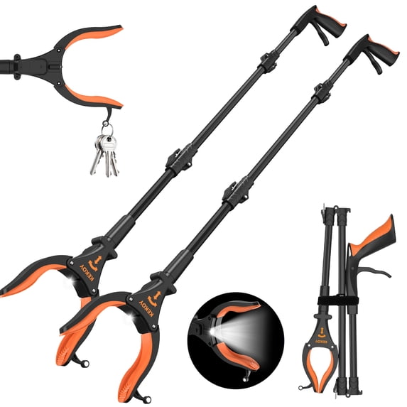 32" 2 Pack Reacher Grabber Tool with Light, Kekoy Trash Claw Grabber ...
