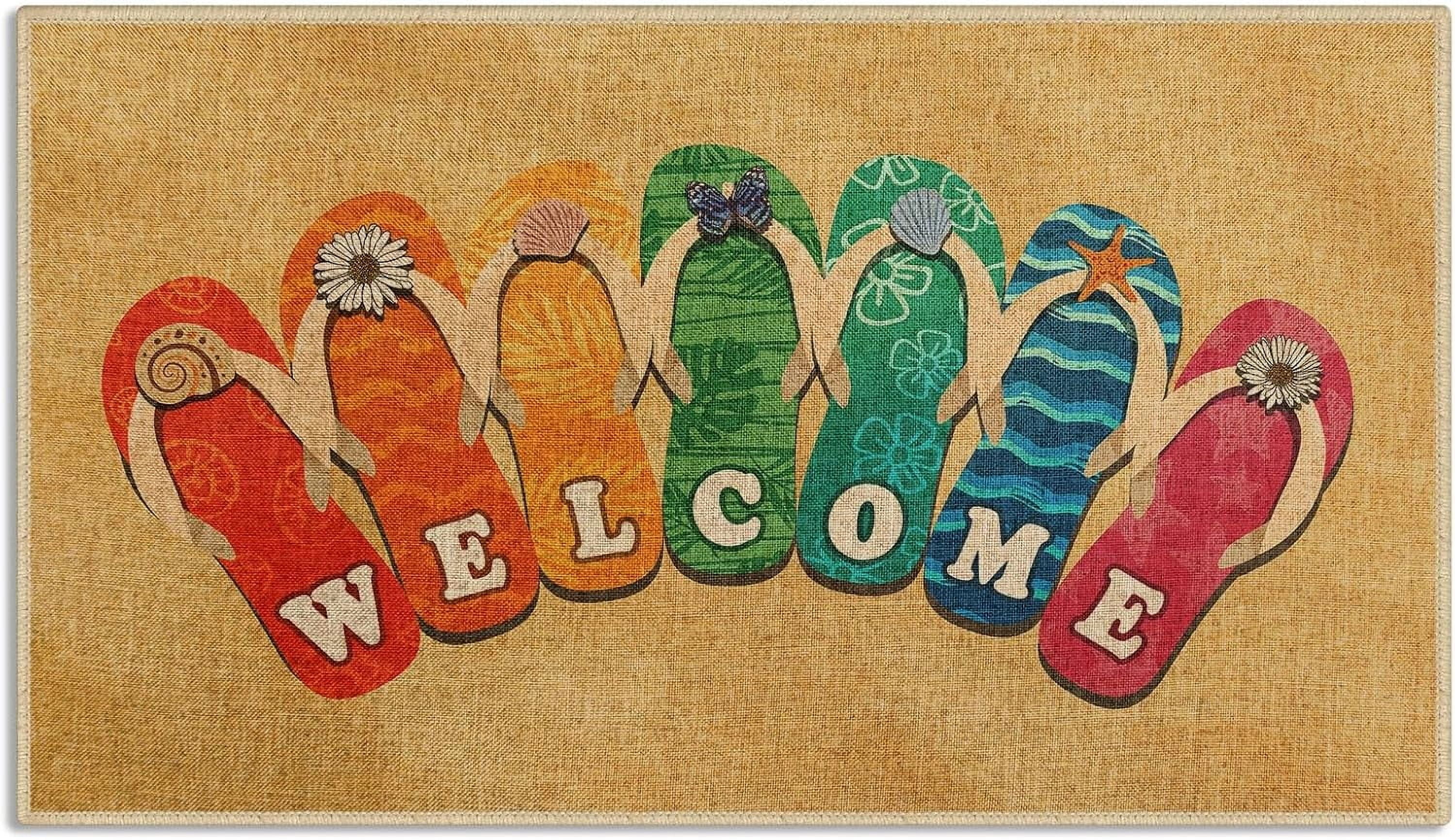 32*20inches Summer Slippers Welcome Doormat, Beach Colorful Flip Flops ...