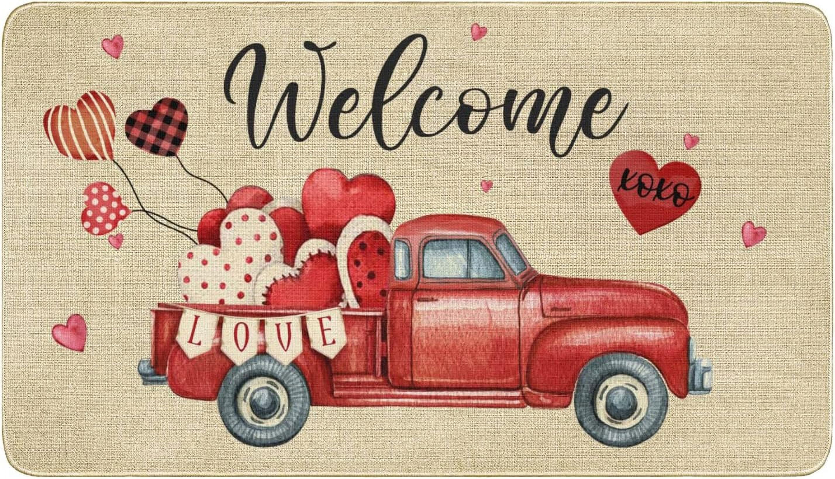 32*20inches Valentines Door Mat,Valentines Hearts Truck Indoor Non-Slip ...