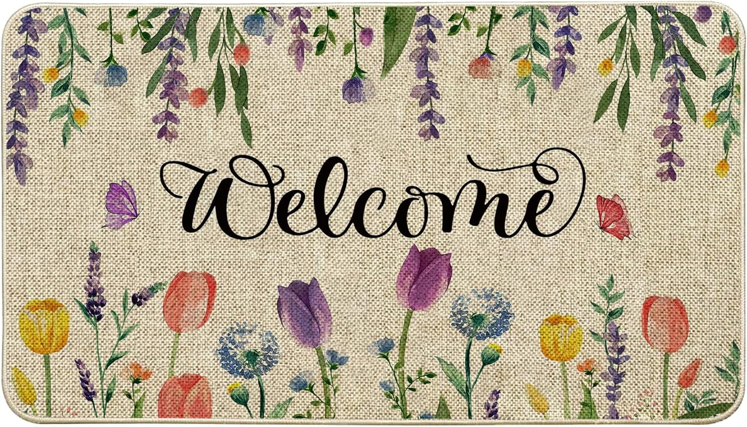 32*20inches Welcome Spring Tulip Lavender Doormat Indoor Patio Seasonal ...