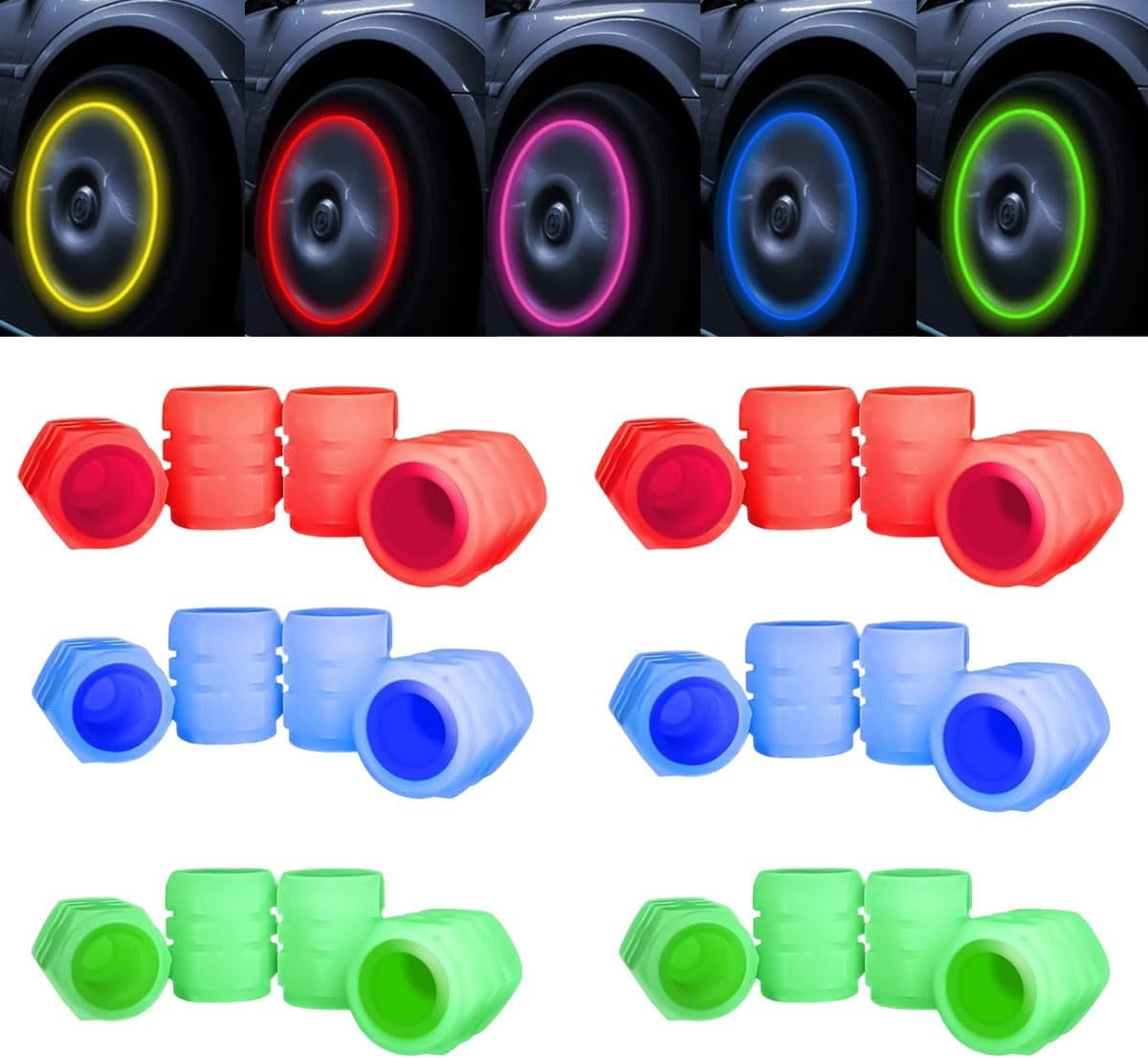 32/24-Piece "Neon-Phosphor" Tire Valve Cap Fleet Kit - Universal Glow ...