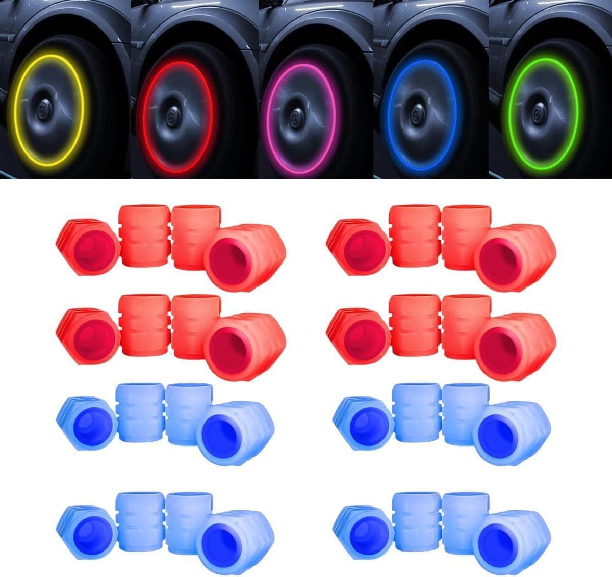 32/24-Piece "Neon-Phosphor" Tire Valve Cap Fleet Kit - Universal Glow ...