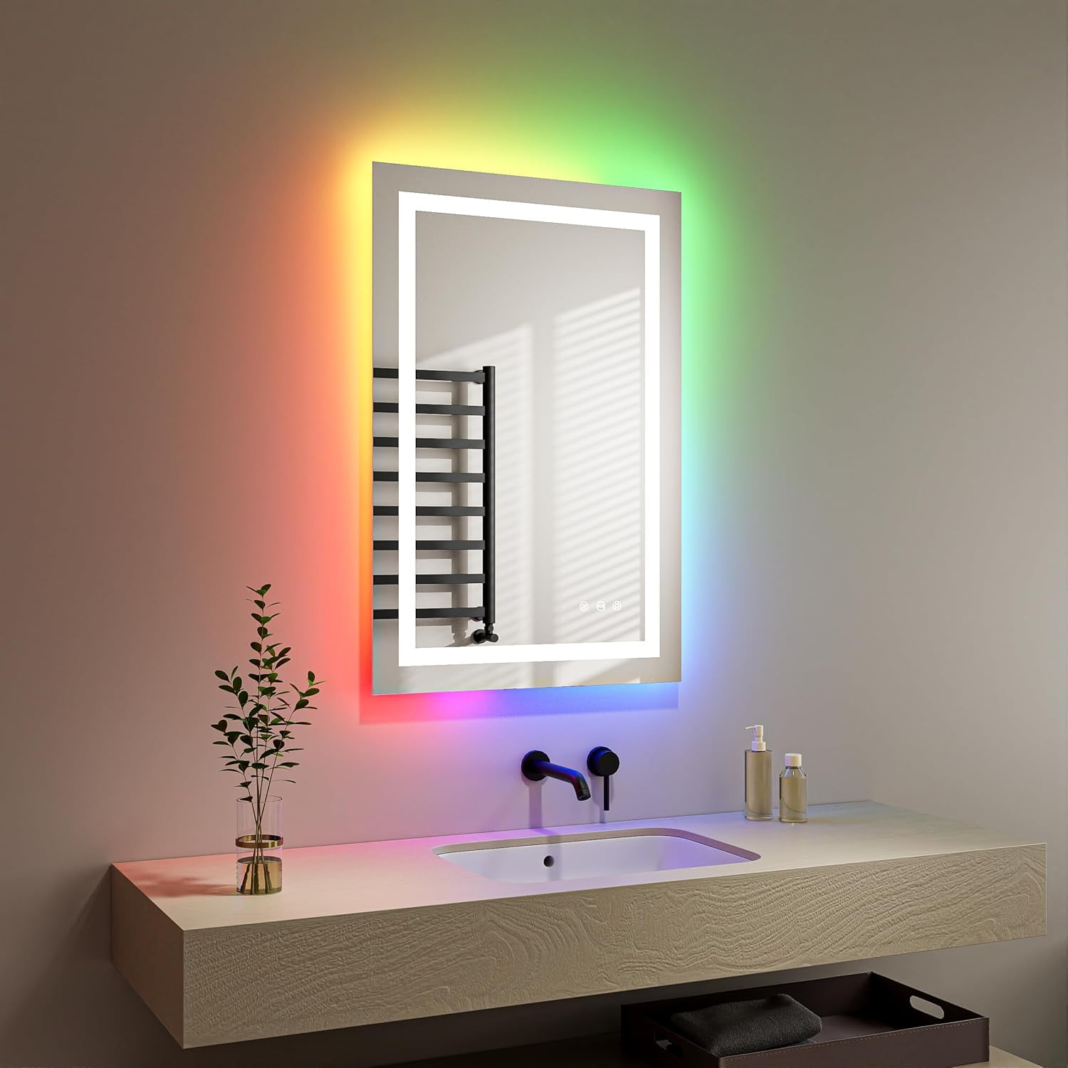 32*24 inch LED Mirror for Bathroom, Mirror with 8 RGB Backlit & 3 Front ...