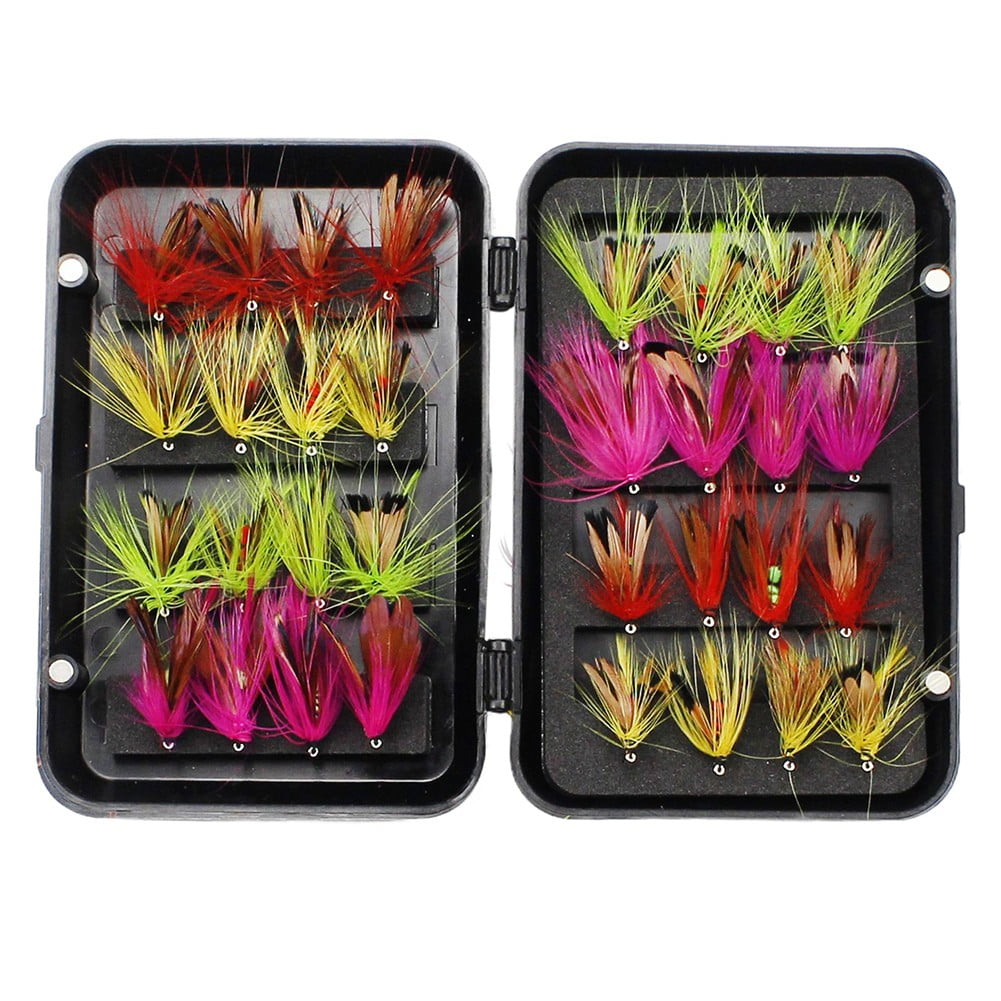 32/24pcs Fishing Flies Kit for Bass Trout Salmon with Dry/Wet Nymphs ...