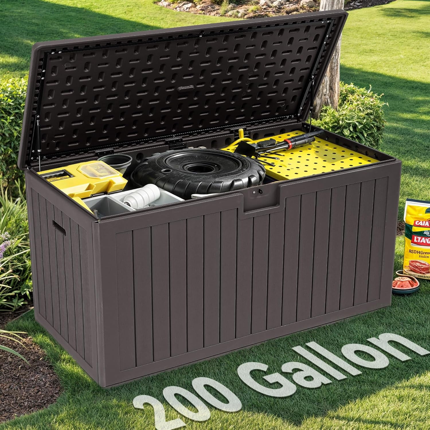 32-260 Gallon Double-Wall Deck Box with Divider Side Handles Outdoor ...