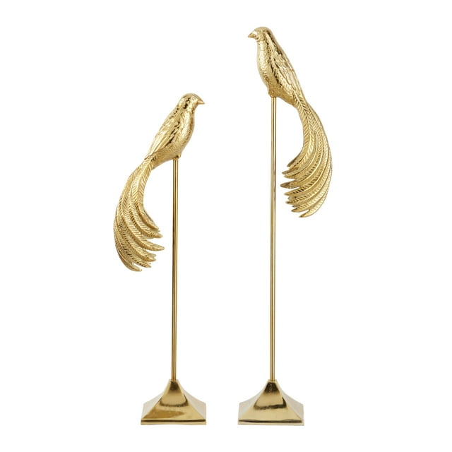 32", 27"H Gold Aluminum Bird Sculpture, by DecMode (2 Count) - Walmart.com