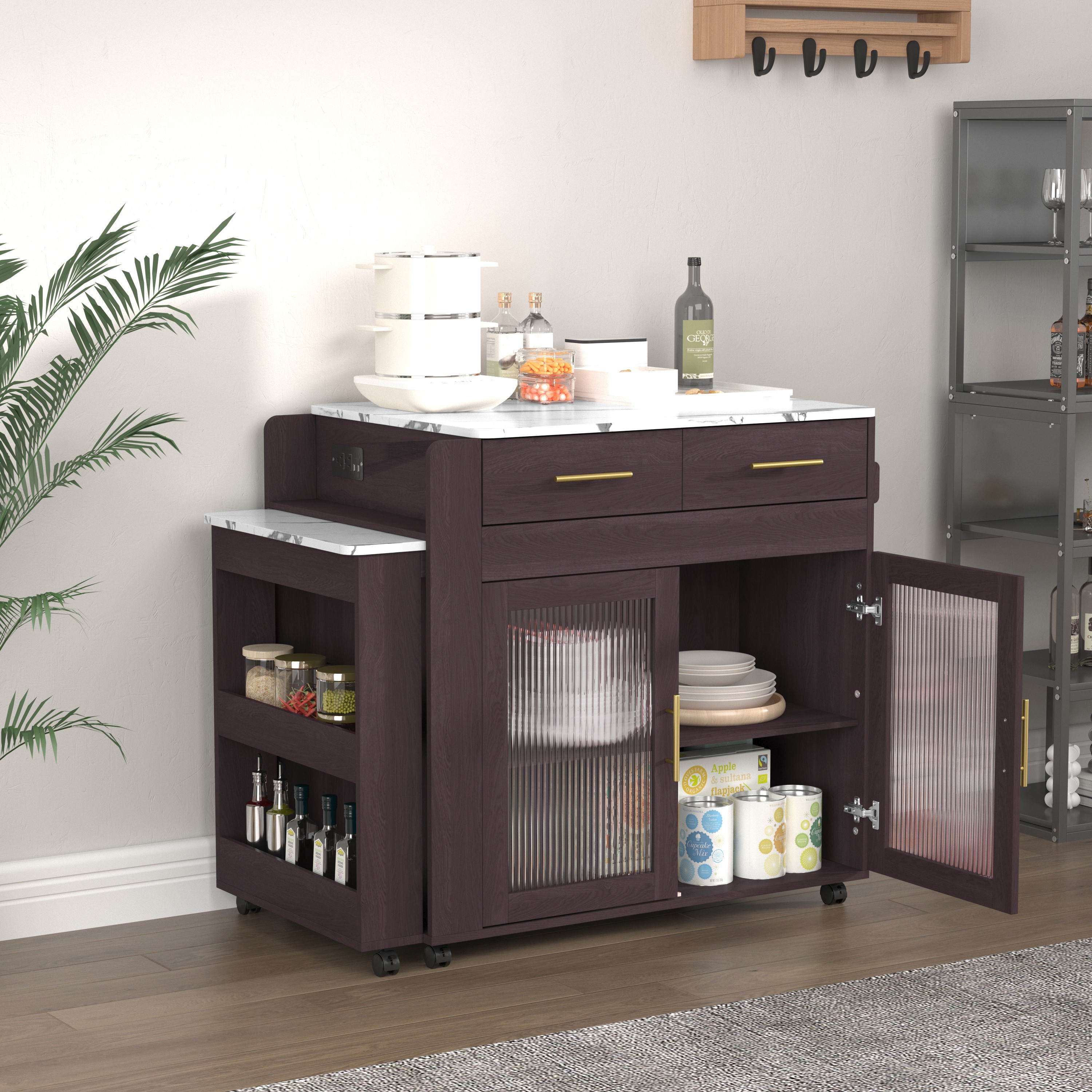 CBJCBJ 71.65" L Expandable Retractable Kitchen Island on Wheels with ...