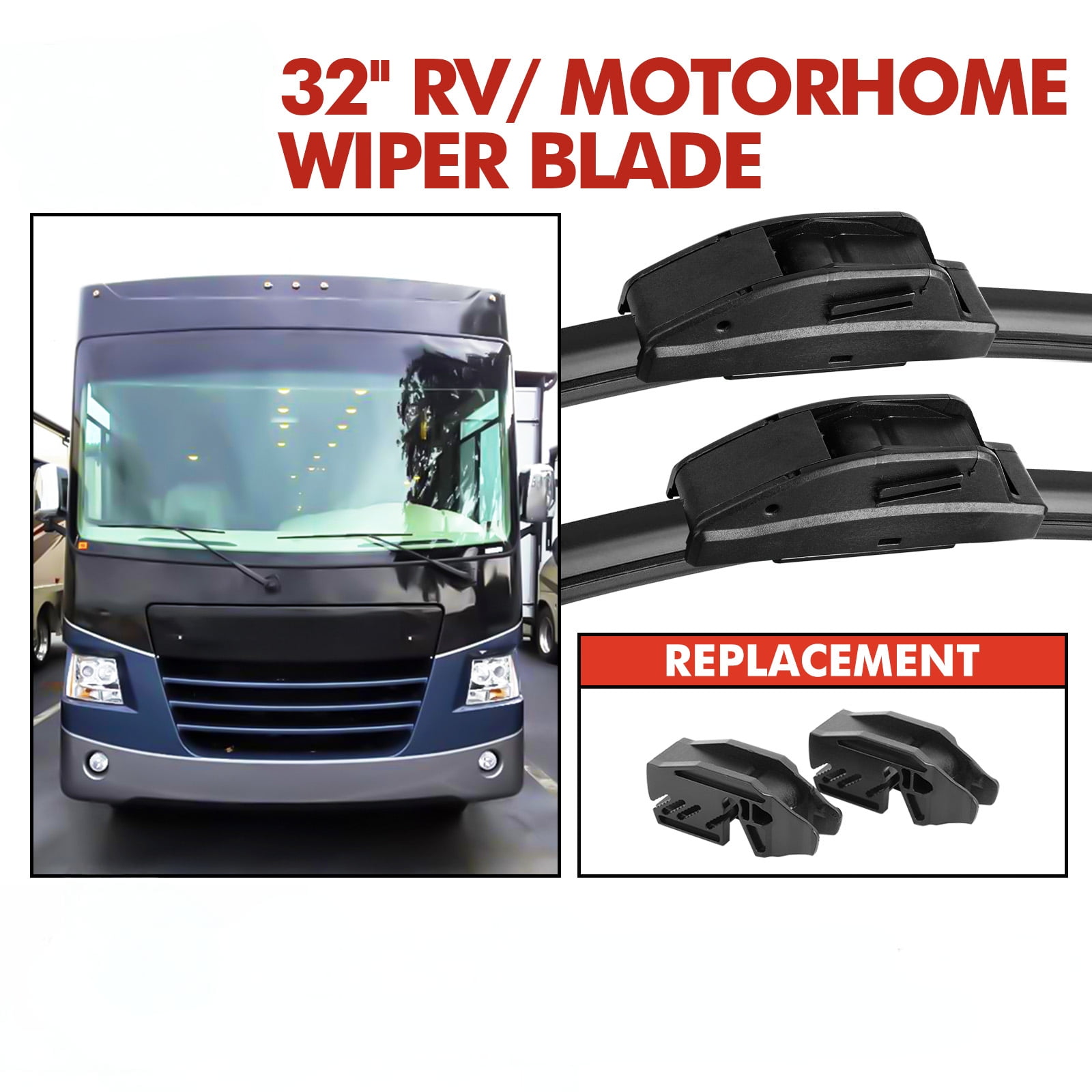 32"+32" RV Windshield Wipers 9mm 12mm J Hook Replacement for Premium ...