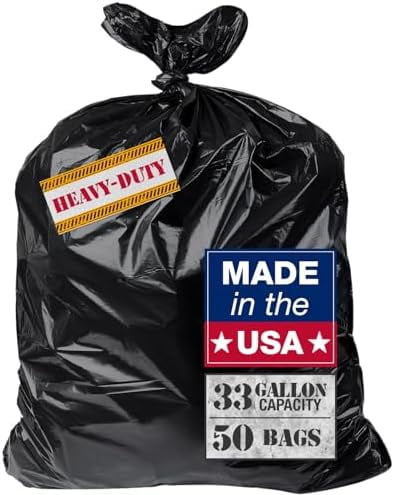 32-33 Gallon Heavy Duty Trash Bags – 50 Count Large Black Garbage Bags ...