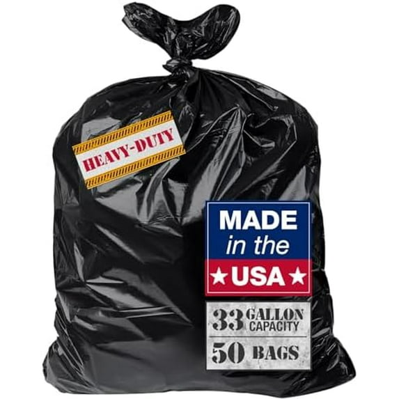 32-33 Gallon Heavy Duty Trash Bags – 50 Count Large Black Garbage Bags ...