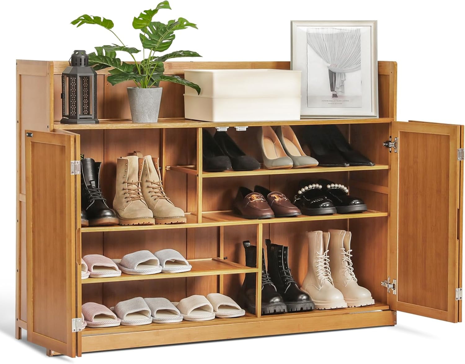 32" 6-Tiers Shoe Storage Cabinet Drop Down Doors Shoe Freestanding Shoe ...