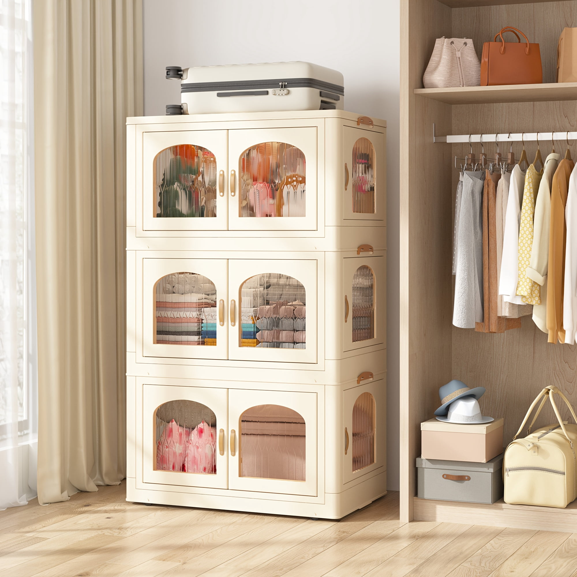 32.4/75GAL Foldable Plastic Storage Boxes with Wheels And Lids - 3 Tier ...
