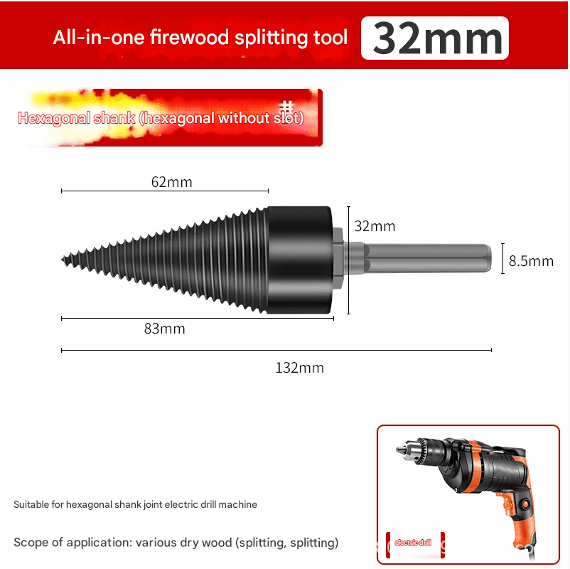 32/42mm Wood Drill Bit Twist Firewood Splitting Drill Bit Wood Splitter ...