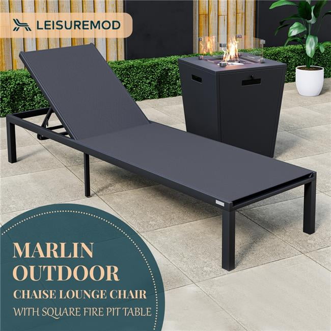 32.44 x 21.65 x 21.65 in. Marlin Modern Black Aluminum Outdoor Patio Chaise Lounge Chair with ...