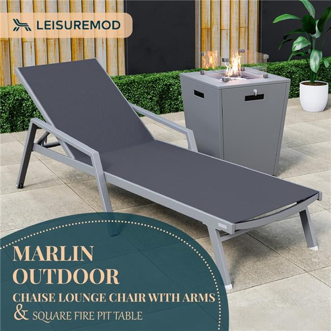 32.44 x 21.65 x 21.65 in. Marlin Modern Grey Aluminum Outdoor Patio Chaise Lounge Chair with ...