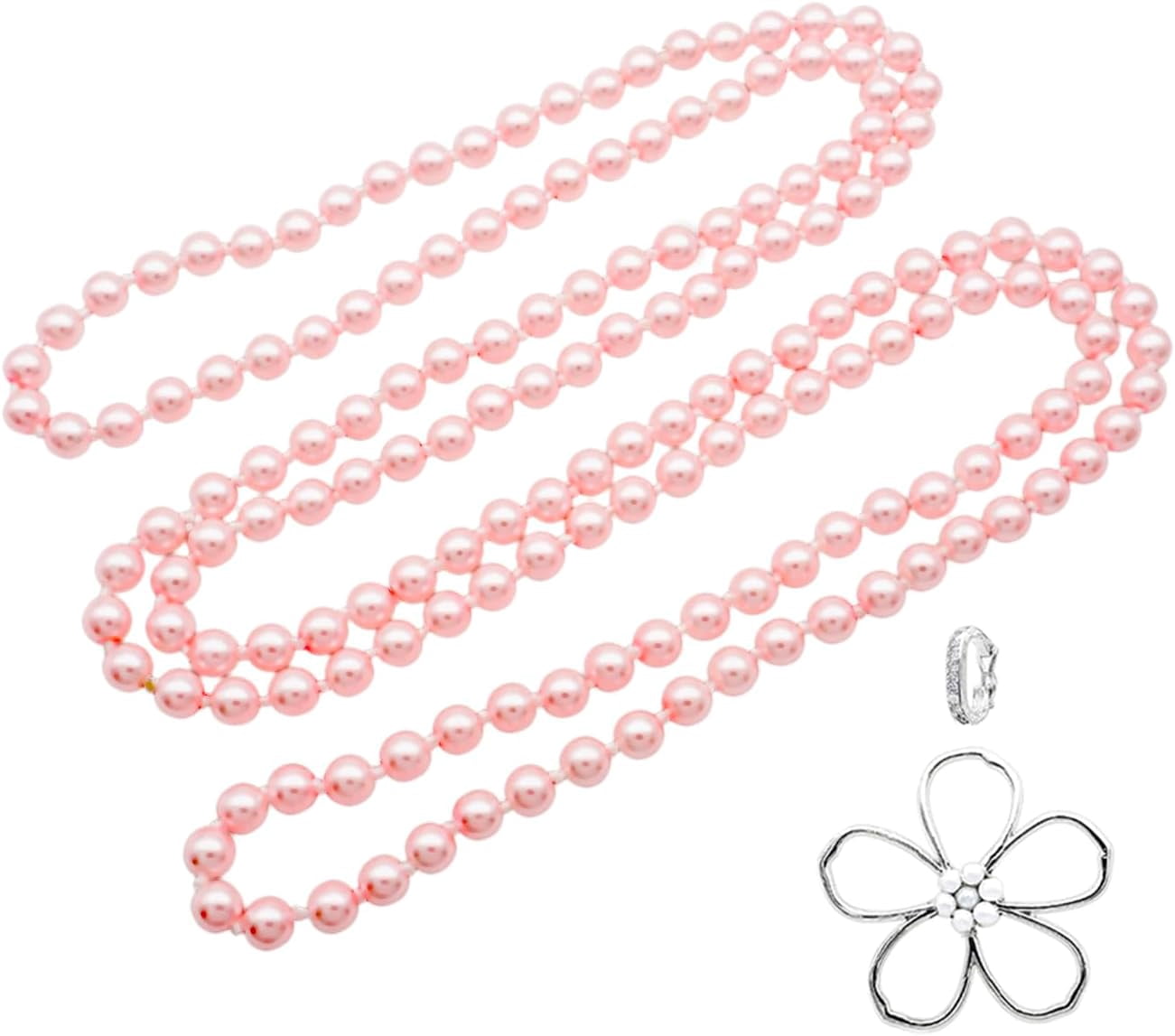 32/48/60 Inches 8mm Glass Pearls Strand Layered Necklace Knoting Beaded ...