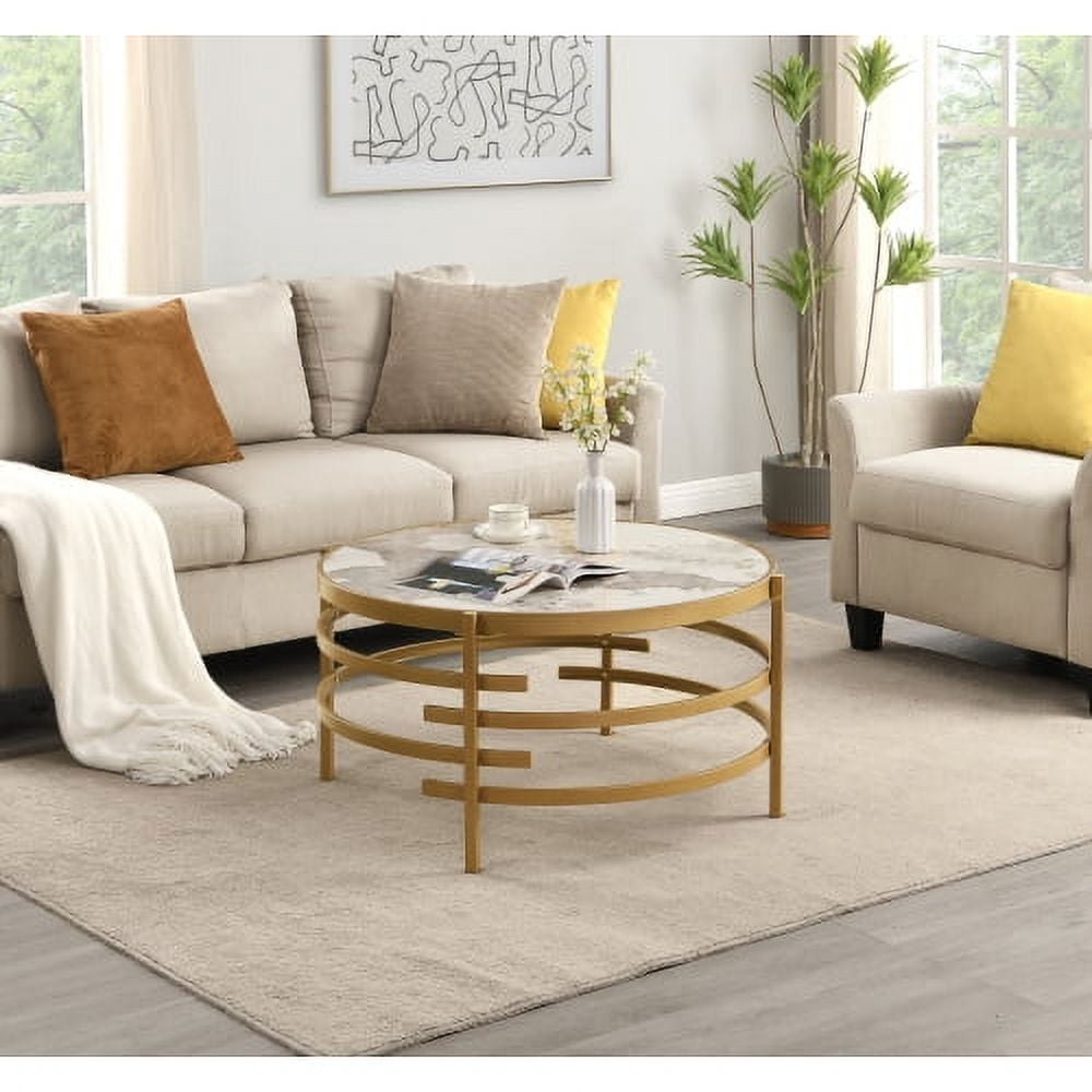 32.48'' Round Coffee Table with Sintered Stone Top, Modern Coffee Table ...