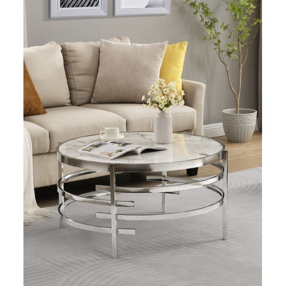 32.48'' Round Coffee Table with Sintered Stone Top&Sturdy Metal Frame ...