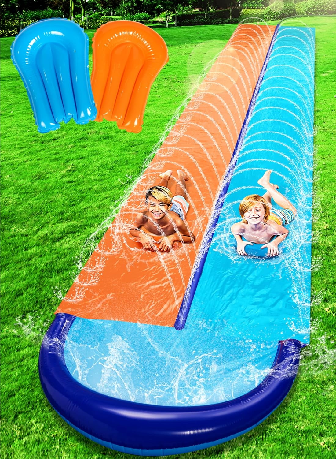 32.5FT Double Water Slides, Heavy Duty Lawn Slip and Slide with ...