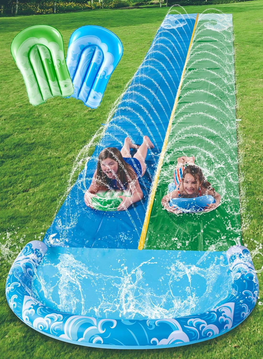 32.5FT Water Slide and 2 Inflatable Boards, Extra Long Heavy Duty ...