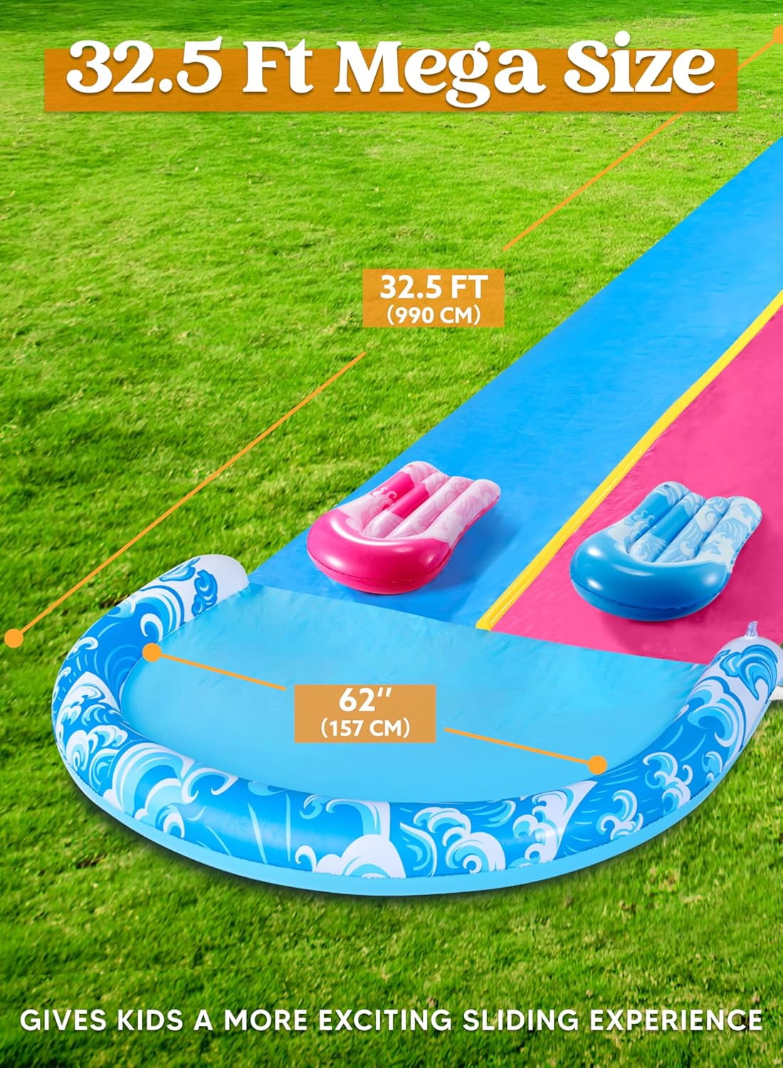 32.5FT Water Slide and 2 Inflatable Boards, Extra Long Heavy Duty ...