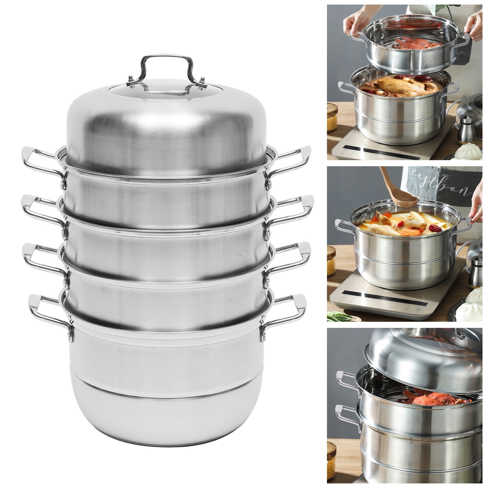 32.5cm5Tier Vegetable Steamer Pan Set Food Stainless Steel Pot Cooking ...