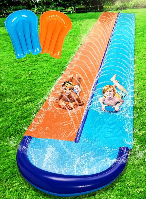 32.5ft Double Water Slide, Heavy Duty Lawn Water Splash Slip and Slide ...