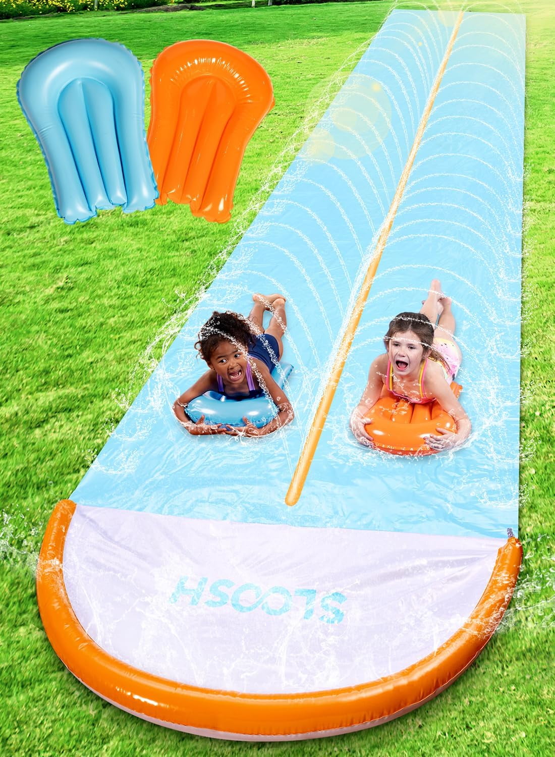 32.5ft Water Slide with 2 Inflatable Boards,Extra Long Double Lane Lawn ...