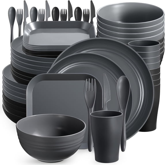 32/64pcs Wheat Straw Cutlery Set Bulk Plates Lightweight Dishes Cups ...