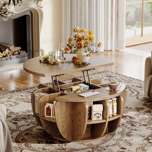 32.7" Lift Top Coffee Table with Storage, Wood Round Center Table with ...