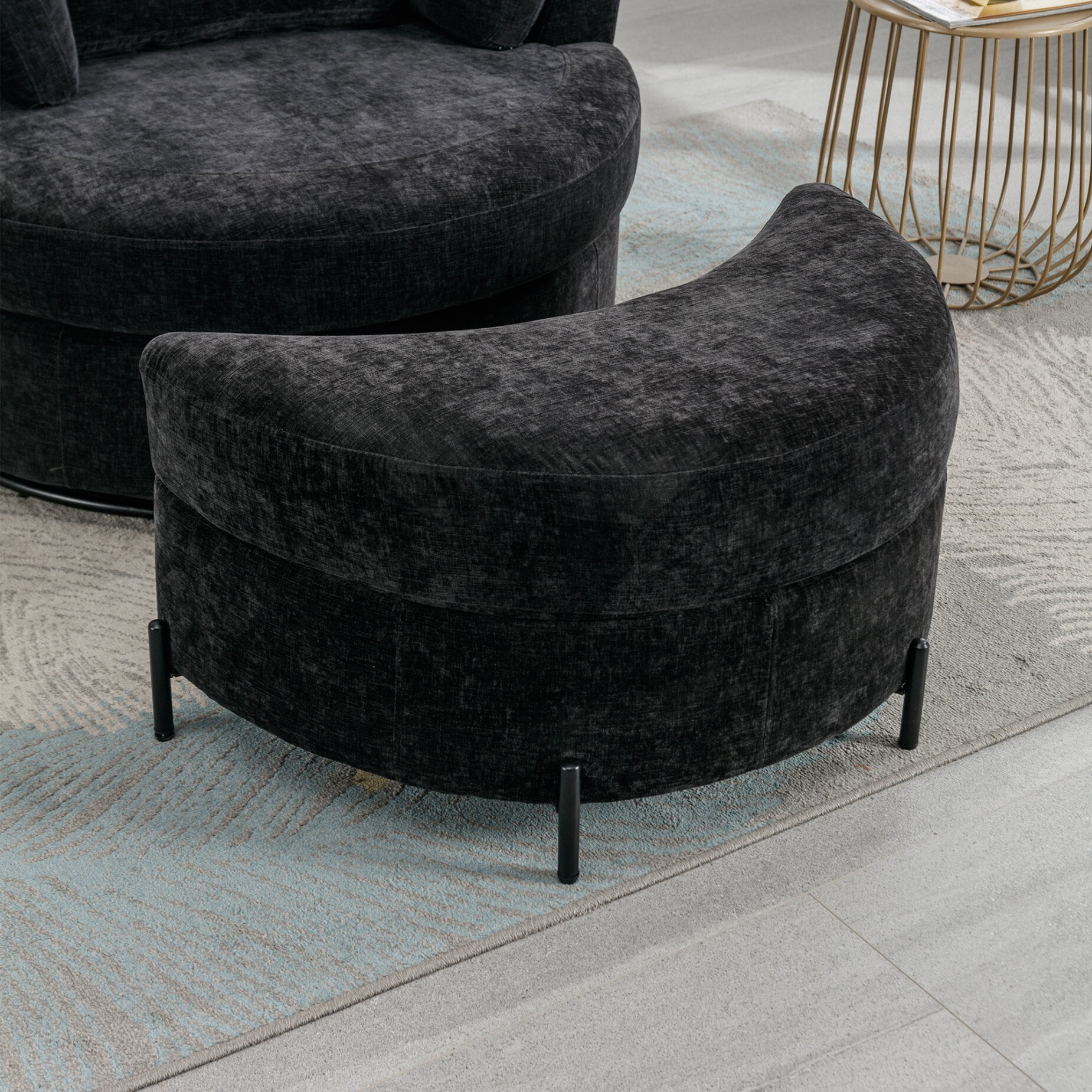 32.7" W Chenille Upholstered Half Crescent Moon Storage Bench with ...