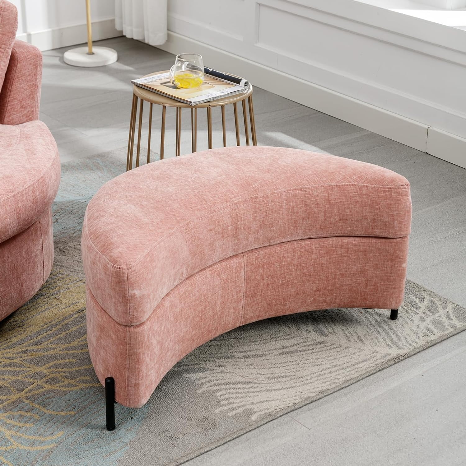 32.7"W Chenille Upholstered Storage Bench Large Ottoman with Tray Serve ...