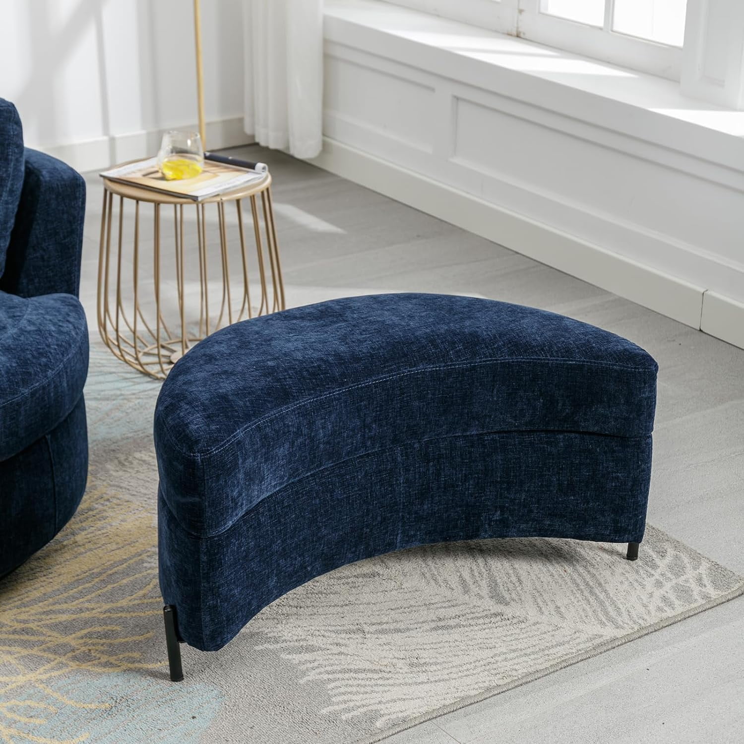 32.7"W Chenille Upholstered Storage Bench Large Ottoman with Tray Serve ...