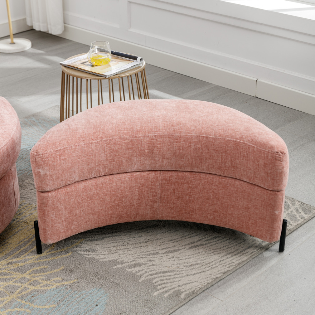 32.7"W Half Crescent Moon Storage Ottoman, Modern Chenille Upholstered ...