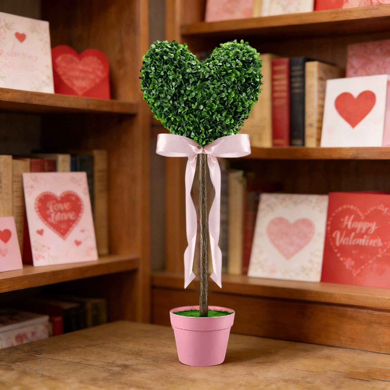 32.7in Heart-Shaped Topiary with Pink Pot – Valentine’s Day Artificial ...