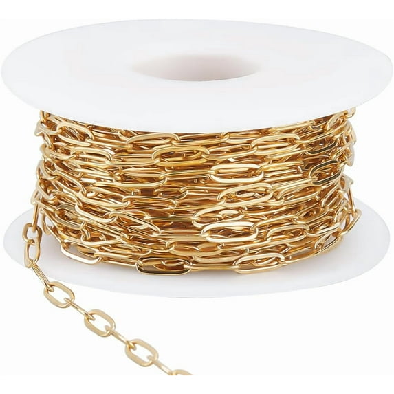 32.8 Feet/10M 304 Stainless Steel Paperclip Chain Bulk Gold Metal ...