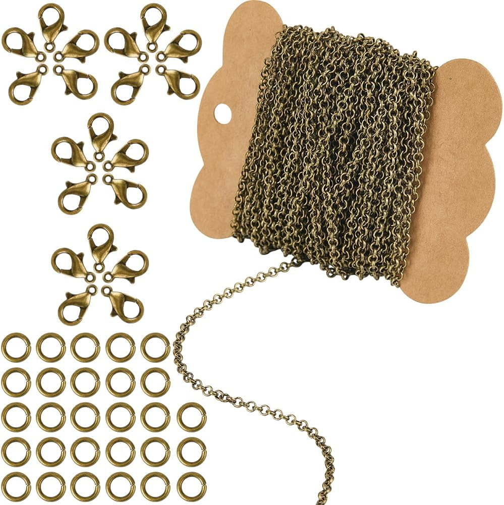 32.8 Feet/10M 3mm Metal Curb Chain Necklace Chains Kit Bronx Iron Round ...