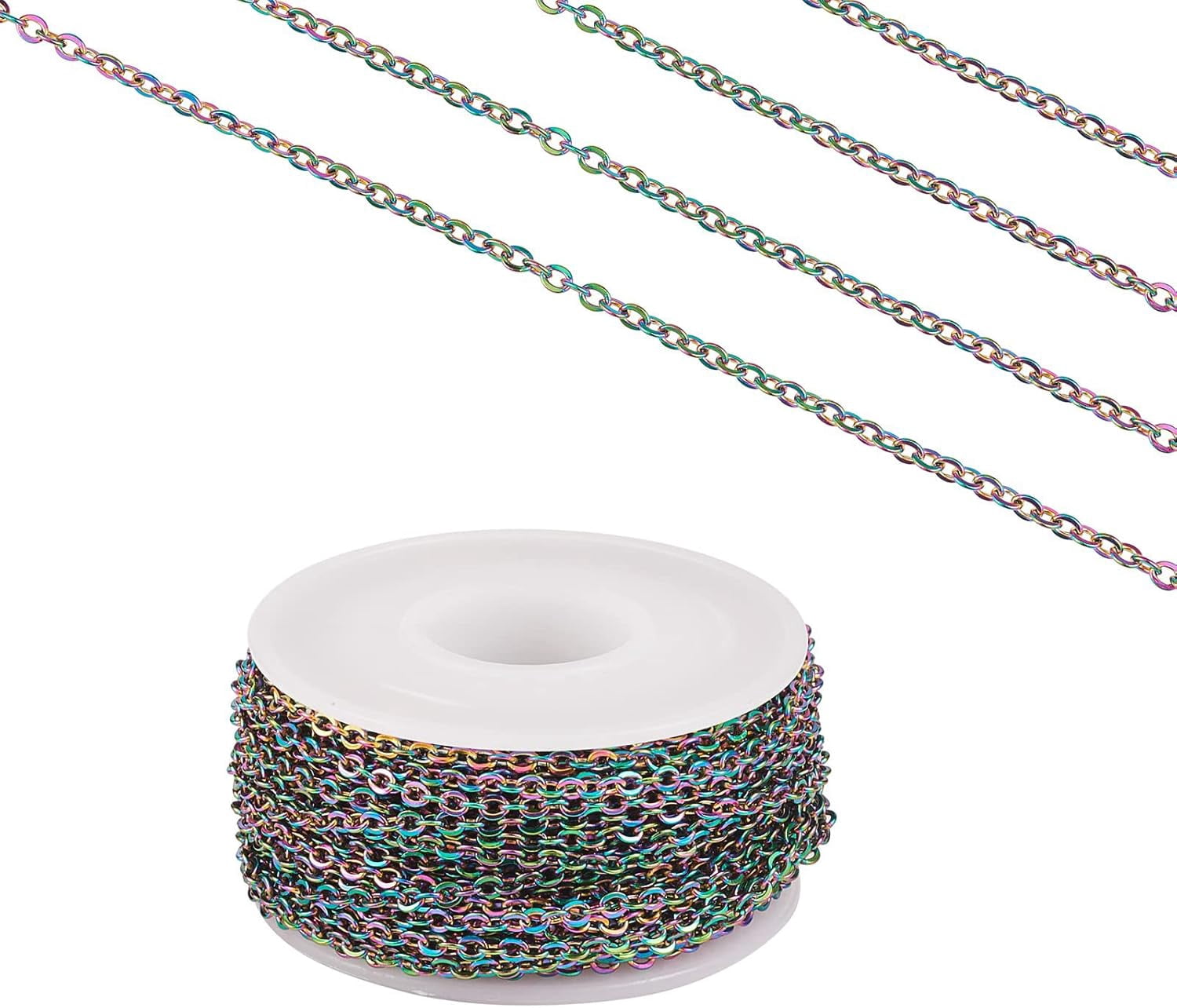 32.8 Feet 10M Stainless Steel Cable Chains Rainbow Color Flat Oval ...