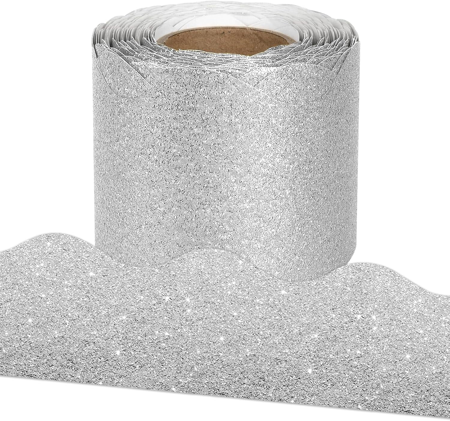 32.8 Feet Silver Glitter Bulletin Board Border, Silver Scalloped Border ...