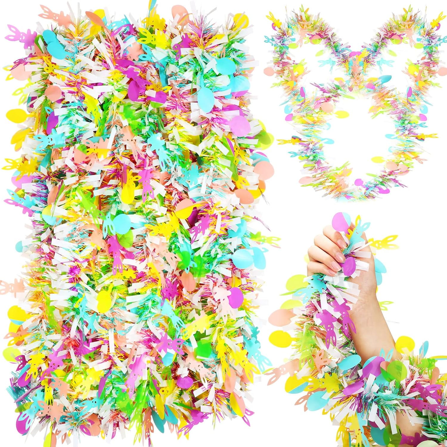 32.8 Feet x 4 Inches Easter Tinsel Garland with Colorful Egg ...