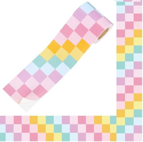 32.8 Ft Pastel Checkered Bulletin Board Border Colorful Plaid Border ...