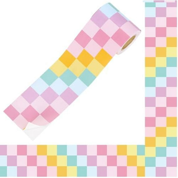 32.8 Ft Pastel Checkered Bulletin Board Border Colorful Plaid Border ...