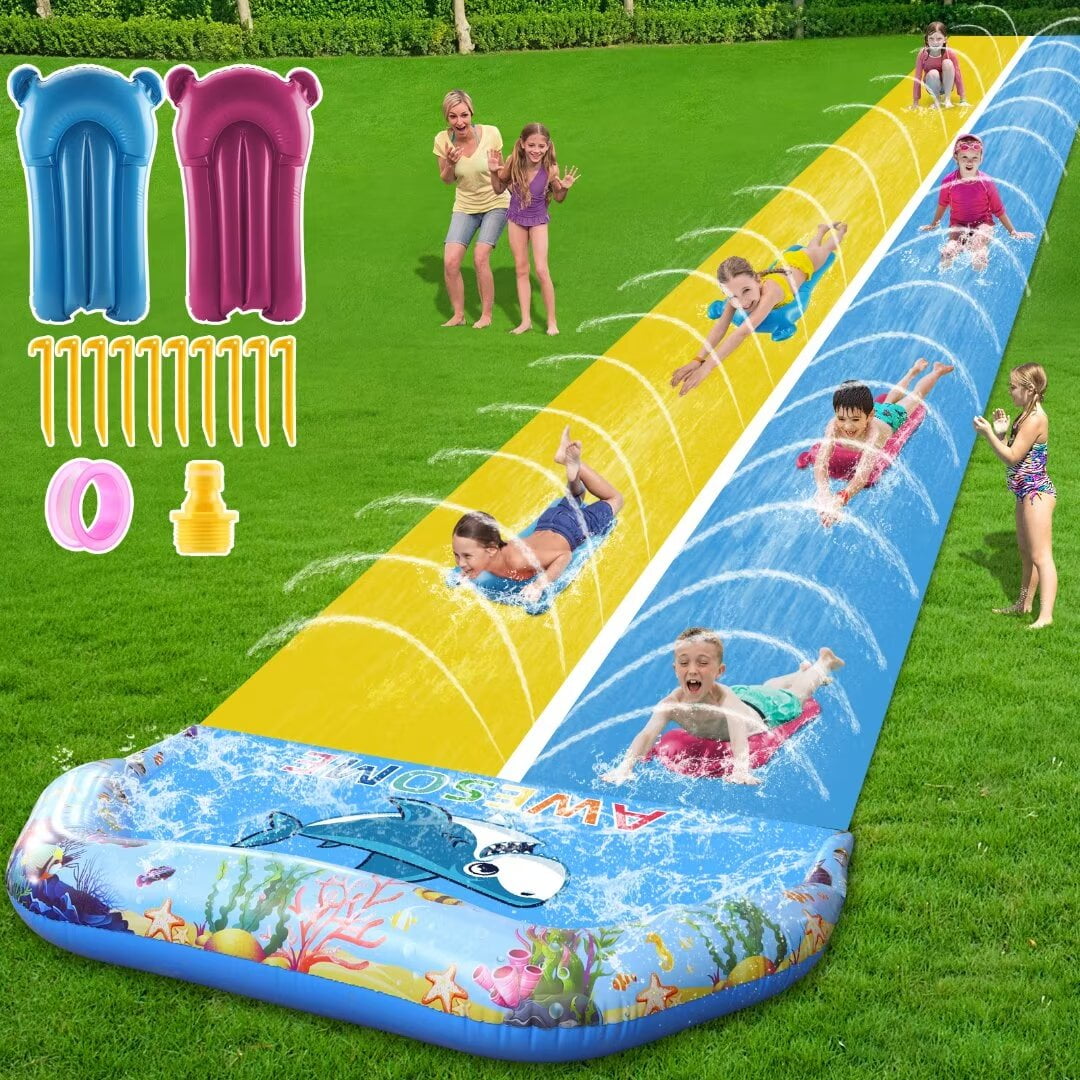 32 8ft Extra Long Water Slide And 2 Bodyboards Heavy Duty Lawn Water